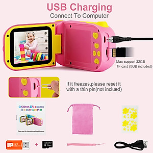 AILEHO Kids Camera Video Camcorder - Digital Camera for Kids, 12M 1080P Toddler Camera Toys for Boys Girls, Birthday Idea for Kids with 32G TF Card (Pink)