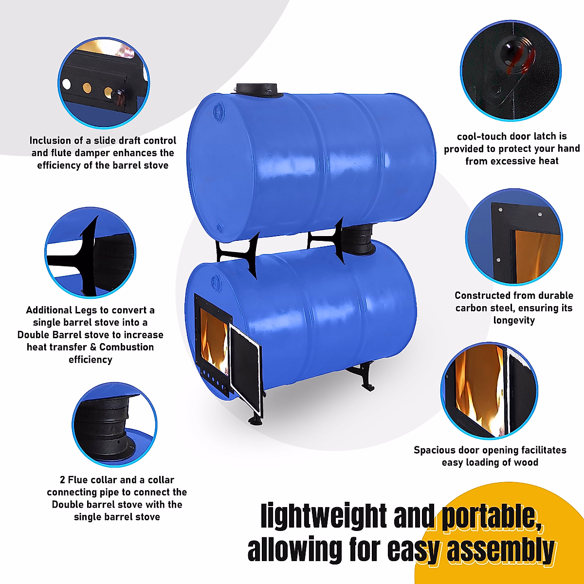 Sonret Barrel Woodstove Kit with Adapter Kit & Burn Barrel Grate – Perfect for 30-55 Gallon Barrel - Barrel Stove Kits - Fire Wood Camp Stove Barrel Stove Kit & Double Barrel Stove Adapter Kit…