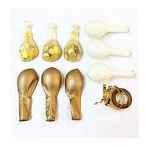 50 Pieces Gold, White and Gold Confetti Balloons | PREFILLED 14 Inch Latex, Metallic, Confetti Balloons for Party, Decorations, Wedding & Bridal (with Ribbon)