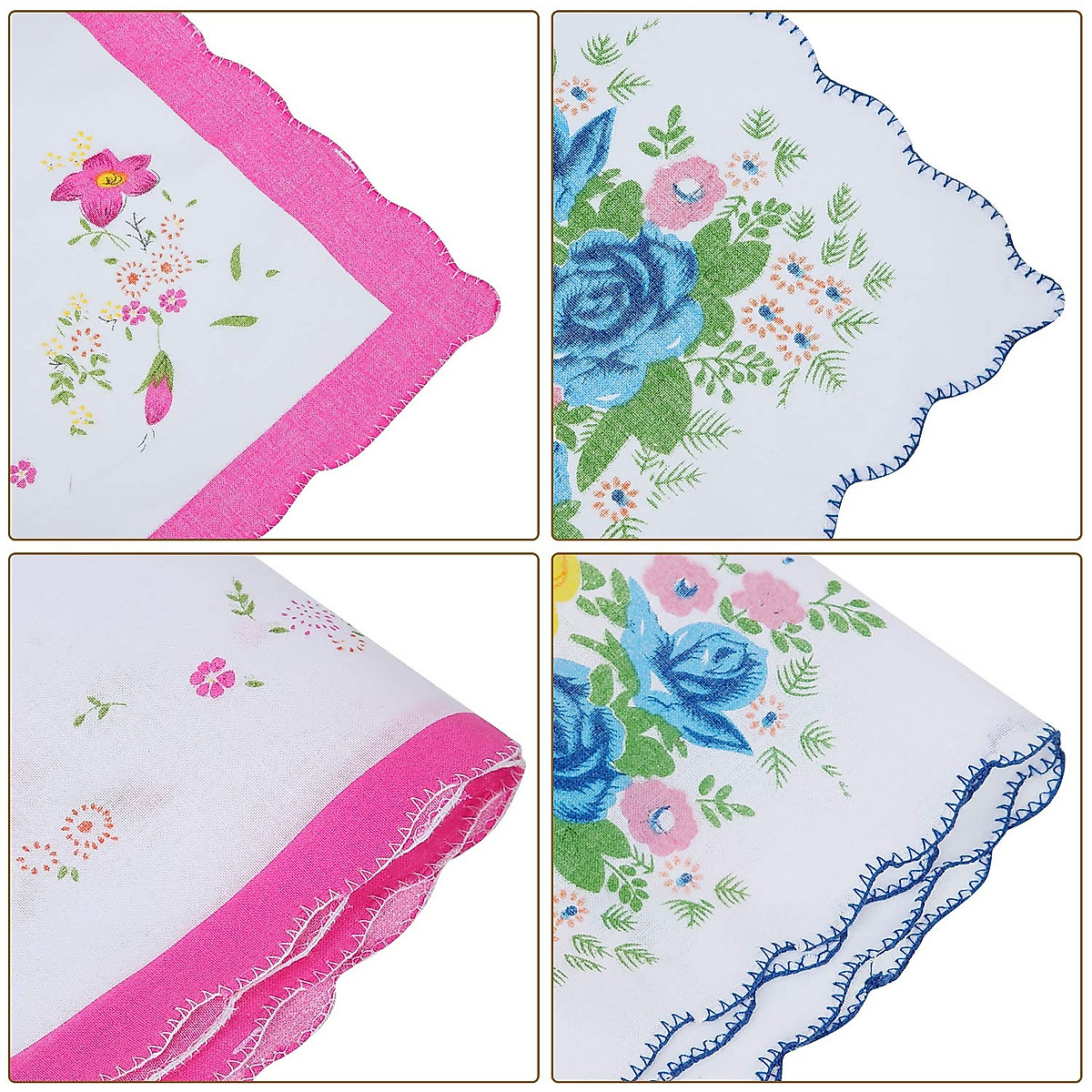 45 Pieces Vintage Floral Print Handkerchiefs Women Soft Hankies Ladies Hankies