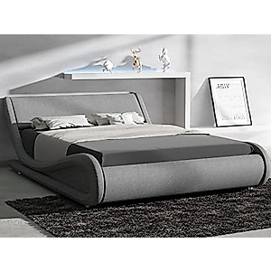 IMUsee Queen Size Bed Frame, Linen Fabric Upholstered Platform Bed with Curved Adjustable Headboard, Mattress Foundation with Wood Slat Support, 10''-12'' Mattress Recommended, Grey