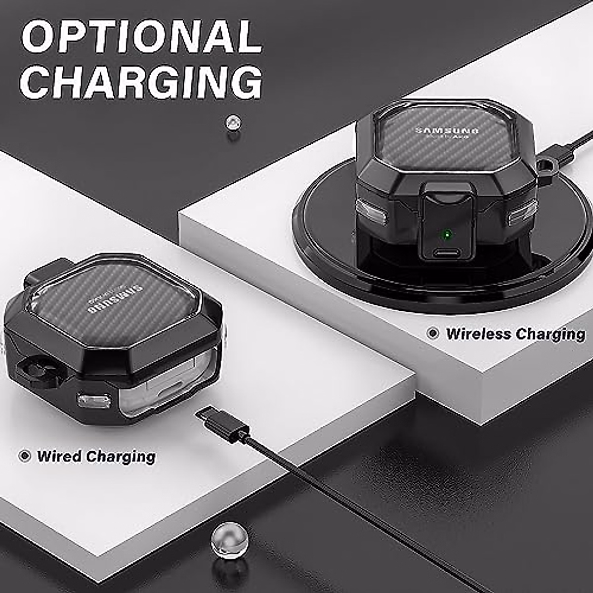 (with Secure Lock) Clear Carbon Fiber Case Cover for Samsung Galaxy Buds 2 Pro(2022) /Galaxy Buds Pro(2021) /Galaxy Buds 2 (2021) /Galaxy Buds Live (2020) with Keychain - Clear Black