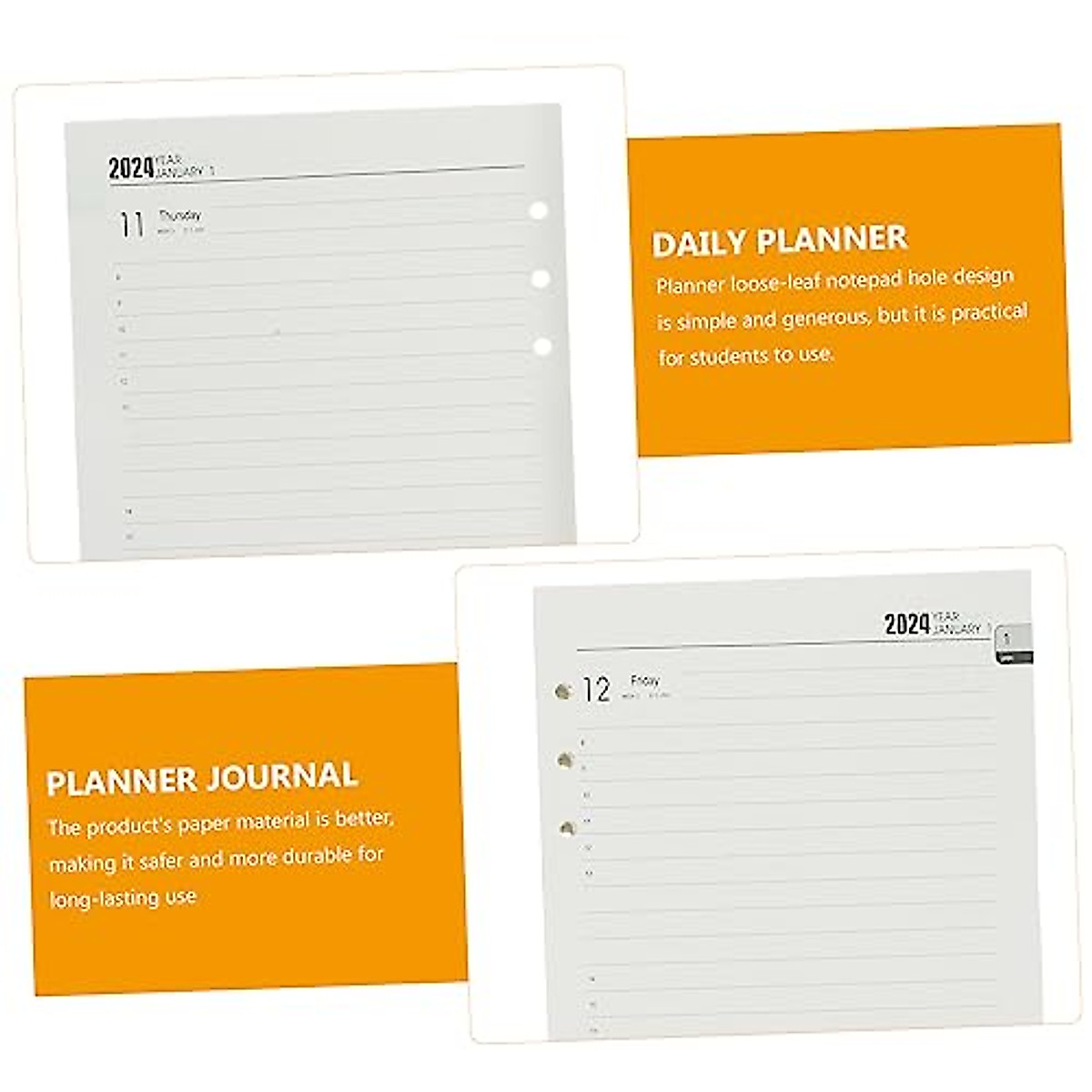 NUOBESTY 2pcs 2024 English Agenda Book inside Page A5 Pocket Notebook Pocket Notepad Daily Planner 2023-2024 Daily Planner 2024 Blank Notebook White Accessories Office Portable Paper