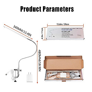 Brokimis Desk Light with Clamp, USB LED 8 W Clip Nail Desk Lamp Eye Care Flexible GooseNeck 360° Swivel Clamp Light for Manicure Reading Eyebrow Trimming Office Tattoo with Adapter