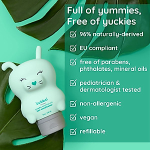 Bubbsi Creamy Coconut Oil Hair Conditioner for Kids, Baby | Light Natural Scent | Won't irritate eyes | Organic Coconut Oil + Shea | Sulfate-free | Curly or Dry Hair (Refillable Bottle, 8oz)