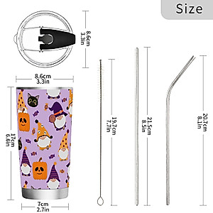Jihqo Halloween Cute Gnomes Tumbler with Lid and Straw, Insulated Stainless Steel Tumbler Cup, Double Walled Travel Coffee Mug Thermal Vacuum Cups for Hot & Cold Drinks 20oz
