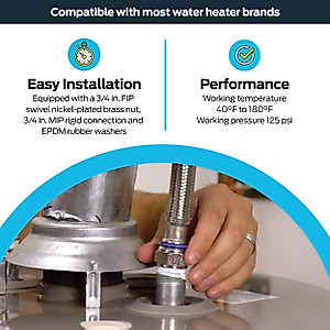 Eastman 24 Inch Steel-Flex Water Heater Connector, 3/4 Inch FIP Swivel x 3/4 Inch MIP Rigid, Flexible Braided Stainless Steel, 48255