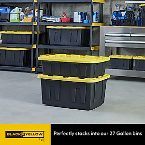 CX BLACK & YELLOW®, 15-Gallon Heavy Duty Tough Storage Container & Snap-Tight Lid, (9.5”H x 20.6”W x 30.6”D), Weather-Resistant Design and Stackable Organization Tote [5 Pack]