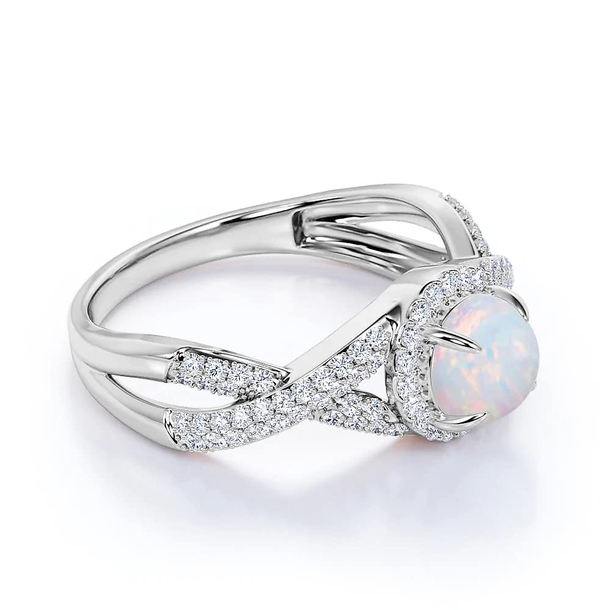 Ayafee Round Cut 1.25-1.5 Carat (ctw) Opal Rings for Women 10K 14K 18K Gold Moissanite Engagement Ring October Birthstone Rings for Her - Style A