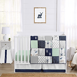Sweet Jojo Designs Woodland Deer Boy Fitted Crib Sheet Baby or Toddler Bed Nursery Photo Op - Navy Blue, Mint and Grey Woodsy Arrow Be Brave Be Strong