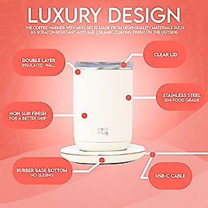 Temperature Control Smart Coffee Mug with Lid - Self Stirring Coffee Mug, Heated Coffee Mug Warmer Set for Desk Home Office 10oz