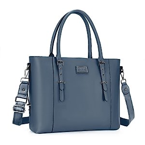 MOSISO PU Leather Laptop Tote Bag for Women (15-16 inch), Waterproof Large Capacity Business Work Briefcase Shoulder Laptop Bag, Peacock Blue