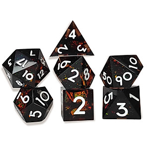 FOXBITE Sharpe Dice 7 DND Dice Sets Polyhedral Teal Swirl Black with Sequins Inside with Gorgeous Box Case for DND Dungeons and Dragons (Teal Swirl Black with Sequins) (Changeling)