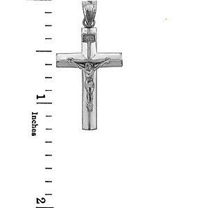 Solid 14k White Gold Linear Cross Charm INRI Crucifix Pendant