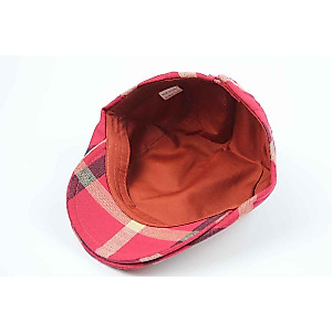 ZLSLZ 2 Pack Men's Plaid Cotton Flat Newsboy Ivy Cabbie Golf Gatsby Cap Hat Red Black