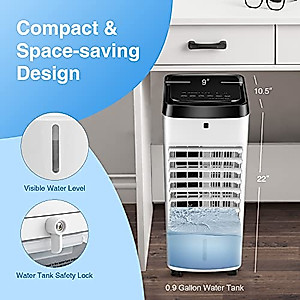 PETSITE Evaporative Air Cooler, Portable Cold Air Cooling Fan with Remote Control, 3.5L Water Tank, 2 Ice Packs, 4 Modes, 3 Speeds, 12H Timer, 70° Oscillation, Personal Swamp Cooler for Bedroom Home Office Dorms
