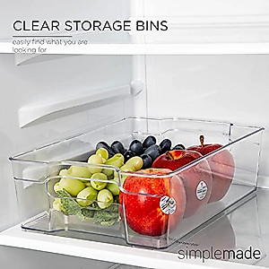SIMPLEMADE Clear Refrigerator Organizers, 2 Pack Large Sized 8" x 12" Clear Bins for Fridge, Containers for Fridge and Freezer, Multipurpose Storage for Kitchen, Office, Bathroom