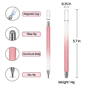 Stylus Pens for Touch Screens, 2 in 1 Stylus with Sensitivity & Precision, Compatible with iPad, iPhone, Tablets, Android and All Capacitive Touch Screens Devices (Pink)