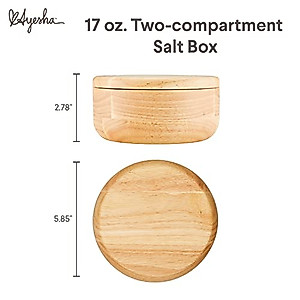 Ayesha Curry Kitchenware Pantryware Parawood Round Wooden Salt and Spice Box with Two Compartments, 17 Ounce, Brown