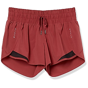 Amazon Essentials Women's Standard-Fit Ruched Waistband Woven Running Short (Previously Core 10), Ruby Red, Medium