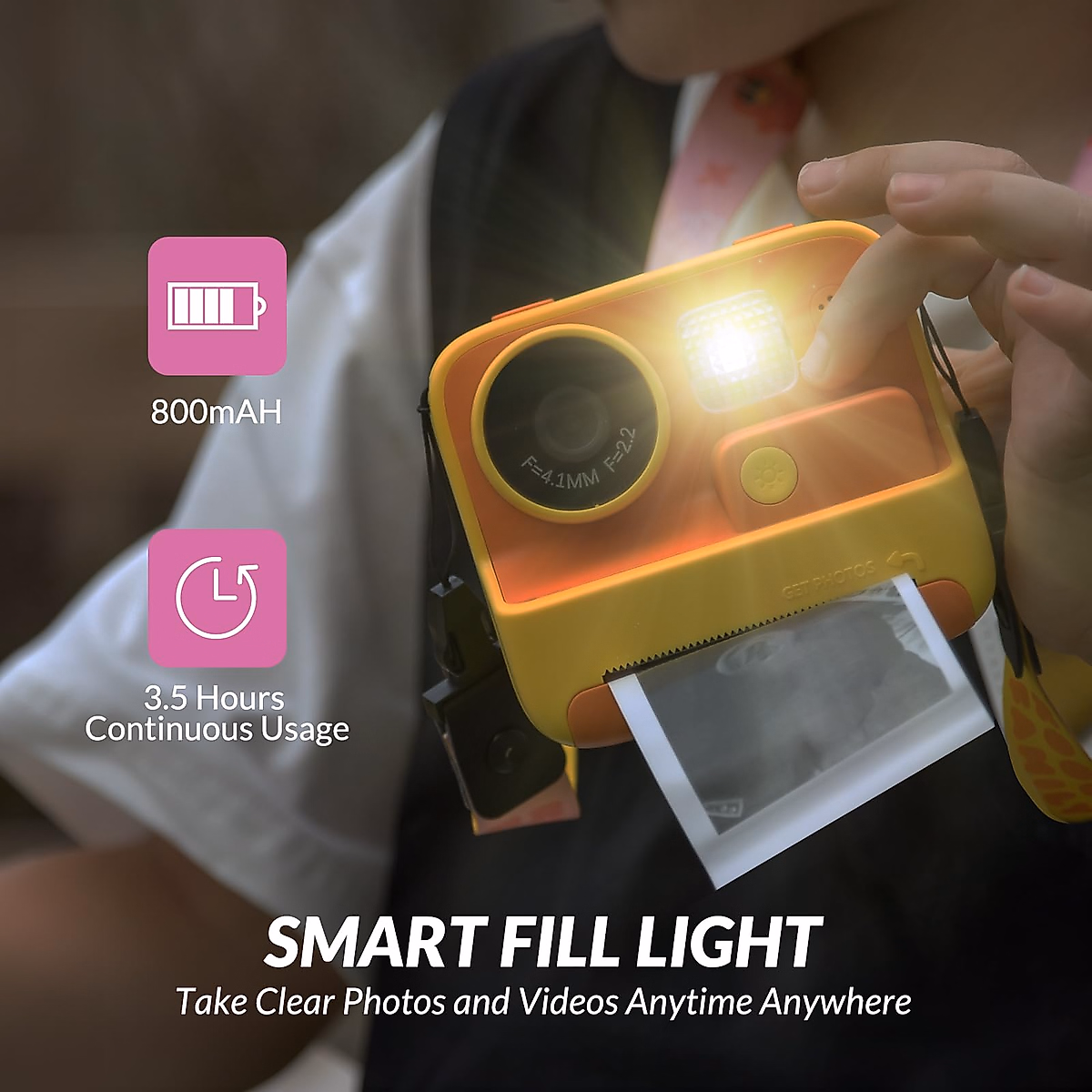 Mafiti Kids Camera Instant Print, 48MP Digital Camera Selfie 1080P Video with 32G TF Card, Toys Gifts for Girls Boys Aged 3-12 for Christmas/Birthday/Holiday (Orange)