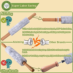 Aisiming Upgraded Marble Rolling Pin Set,Built-in Bearing,Polished 18-inch Roller,Easy Rolling,Beech Wooden Handles and Cradle,with Silicone Baking Mat,Dough Scraper,Easy to Clean(White)