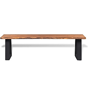 vidaXL Dining Bench, Entryway Bench with Metal Support, Accent Table Bench for Kitchen Dining Room Living Room Hallway, Solid Wood Acacia
