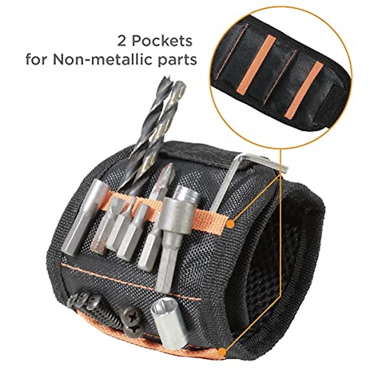 Magnetic Wristband with 15pcs Strong N38 Magnets, Tool Gift for Father, Boyfriends, Handyman, Electrician