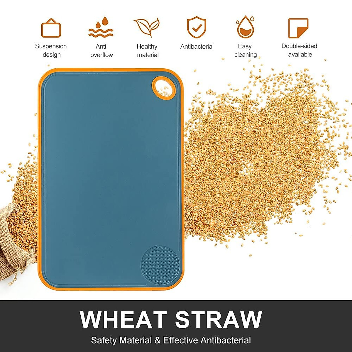 Bonjin Cutting Board for Kitchen(Set of 3), Wheat straw PP material Chopping Boards-BPA Free Mats, Dishwasher Safe, Juice Grooves Non-Slip Design