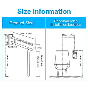 Handicap Grab Bars for Bathroom, Foldable Stainless Toilet Grab Bar with Textured Grip, 29.5(L) x27.5(H) inches Flip Up Toilet Safety Rails with Leg for Elderly