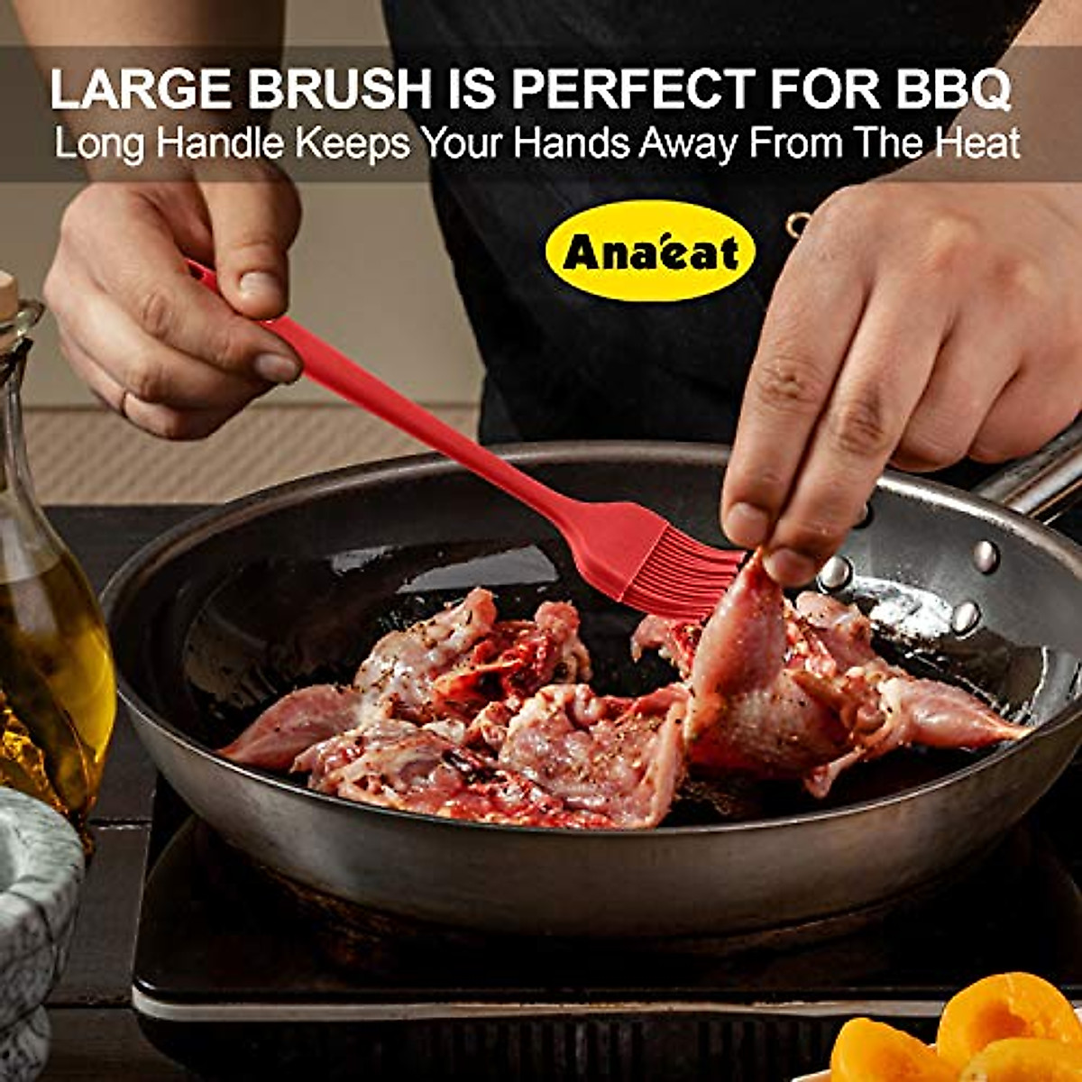 Anaeat High Heat Resistant Silicone Basting Pastry Brush Set of 2- Hygienic One Piece Design Spread Oil Butter for BBQ Grill Barbecue Baking Kitchen Cooking - BPA Free & Dishwasher Safe (10"+8")