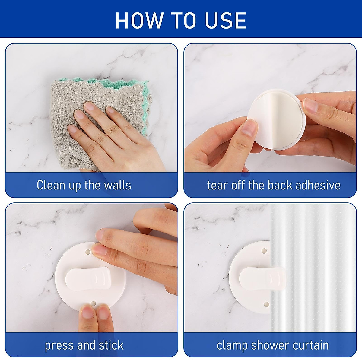 8Pcs Shower Curtain Clips Shower Windproof Splash Guard Clear Self Adhesive Windproof Splash Clips Bathroom Curtain Weight Clip for Home