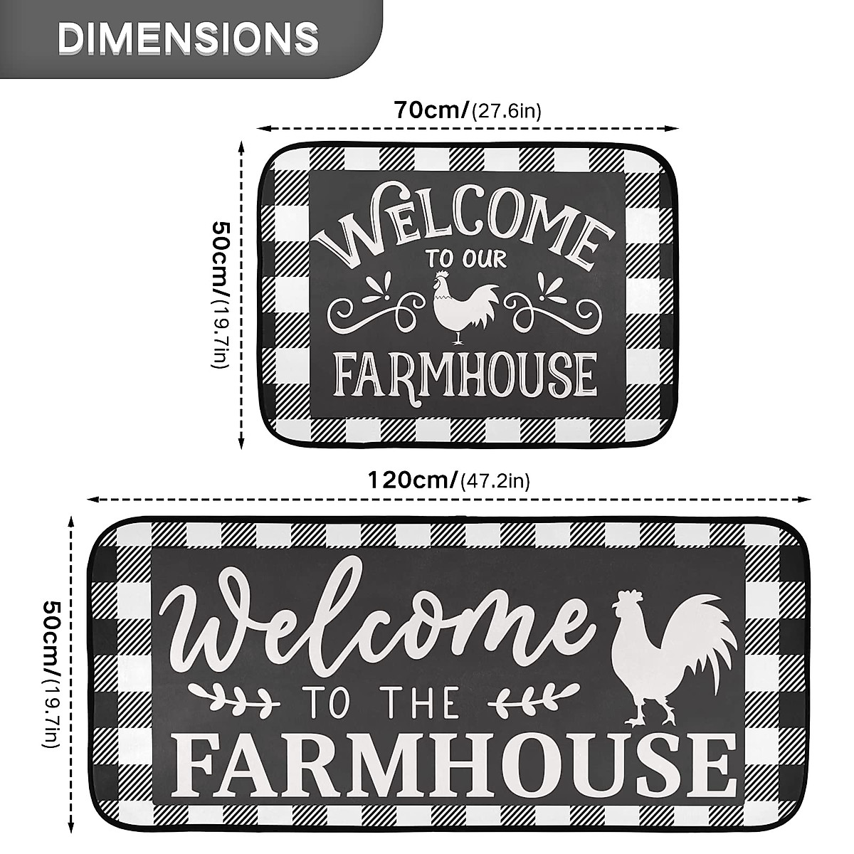 Emelivor Buffalo Plaid Checked Farmhouse Kitchen Mat Set of 2 Anti-Fatigue Kitchen Rug Set Non Slip Foam Cushioned Kitchen Runner Rugs and Mats Comfort Standing Mat for Farmhouse Doormat Laundry