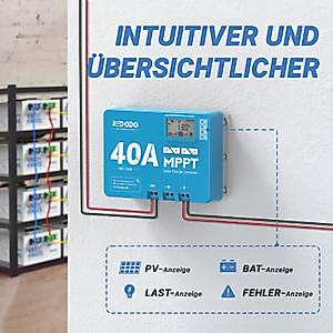 Redodo 40 Amp MPPT 12V/24V DC Input Solar Charge Controller with Built-in Bluetooth Module, Parameter Adjustable LCD Display LED Indicators