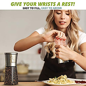 Oliver's Kitchen ® Salt & Pepper Grinder Set - 2X Premium Quality Ceramic Grinders - Easy to Fill & Use - Season to Perfection with Adjustable Coarseness - Large Capacity - Refill Less Often