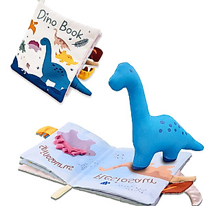 Jonzoo Soft Baby Books 6-12-18 Months, Dinosaur Crinkle Book for Baby, Newborn Infant Montessori Tummy Time Toys 0-6-12 Months, Baby Cloth Book, Car Seat Stroller Toy, Baby Boy Girl Gift 0-6-12 Months