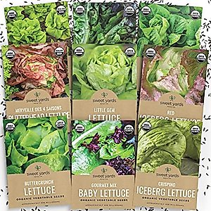 Sweet Yards Lettuce Lovers’ Organic Seed Variety Pack - 9 Unique Packets of Heirloom Non-GMO USDA Certified Organic Pure Seeds