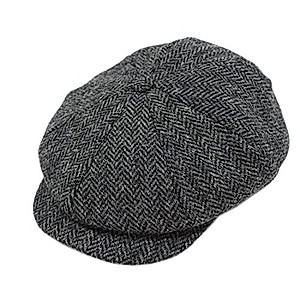 Biddy Murphy Newsboy Hat for Men Irish Flat Cap 100% Wool Tweed, Herringbone, Imported, Large Gray