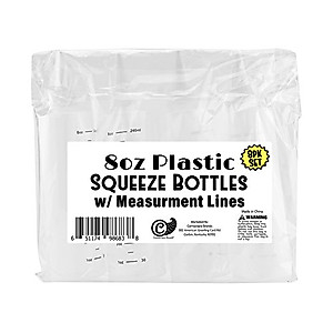 8-Ounce Plastic Squeeze Bottles with Graduated Measurements (8-Pack); Great for Kitchen, Portion Control, Condiments, Cosmetic Use & Crafts