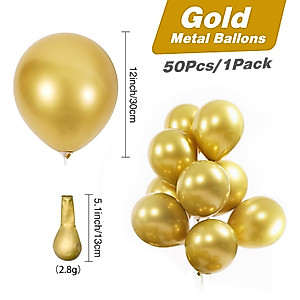 oditton Gold Balloons, 50PCS Birthday Balloons, Shiny Metallic Finish Balloons, 12inch(30cm) 100% Latex Helium Balloons, Vibrant Party Atmosphere for Memorable Celebrations