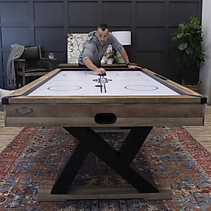 American Legend Kirkwood 84” Air Powered Hockey Table with Rustic Wood Finish, K-Shaped Legs and Modern Design