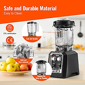 VEVOR Professional Blender, Commercial Countertop Blenders, 68 oz Jar Blender Combo, Stainless Steel 3 Functions Blender, for Frozen Drinks, Shakes, Smoothies, Peree, and Crush Ice, Black