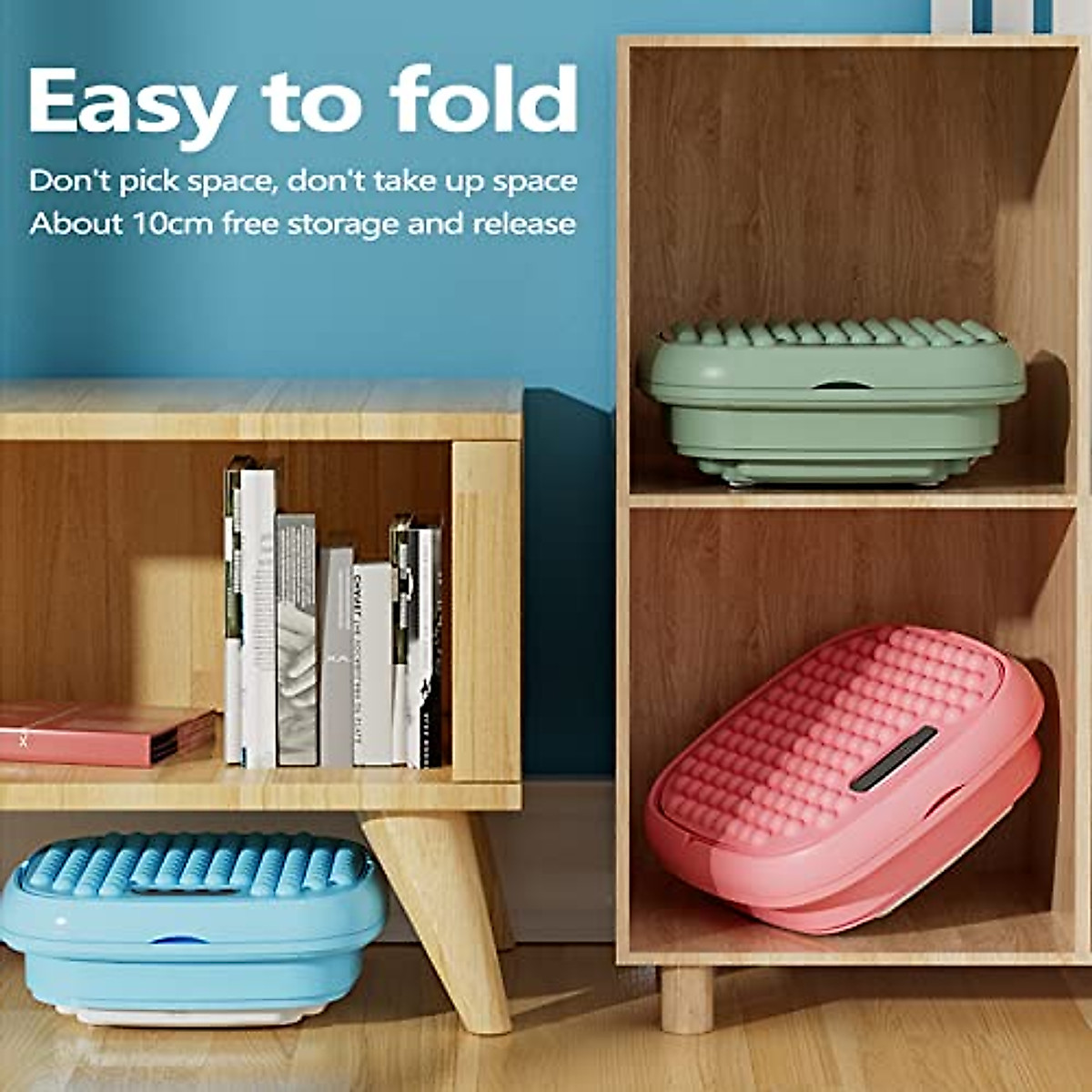 Foldable Washing Machine, Mini Portable Washer, Washing Machine with Drain Basket for Apartment, Laundry, Camping, RV, Travel, Underwear, Personal, Baby - GREEN