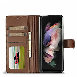EAXER Design for Samsung Galaxy Z Fold 3 5G Case, Full Coverage Protection Leather Wallet Case Cover, Luxury Leather Flip Wallet 3-Slots ID&Credit Cards Pocket Stand Case Cover (Brown)