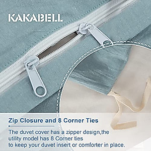 KAKABELL 100% Washed Cotton Linen Duvet Covers Set,Luxury Soft and Breathable Portable Openings 3 Piece Bedding Set,1200 Thread Count,with 8 Corner Ties 90x90 Inches(Light Blue,Full/Queen)