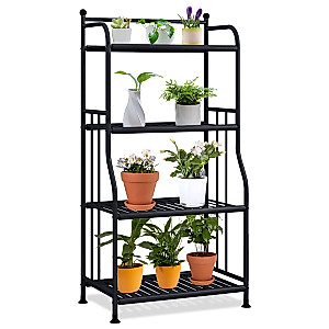 TIE-DailyNec 4 Tier Metal Plant Stand Flower Pots Holder, Multiple Home Storage Shelf Shoe Organizer Iron Indoor and Outdoor Flower Plant Display Rack for Garden Balcony Living Room Patio (Black)