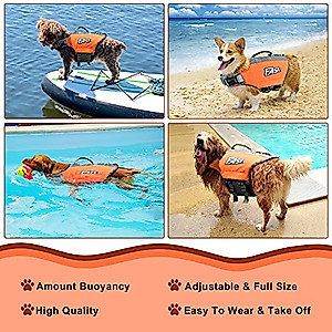 Ownpets Dog Life Jacket, Reflective Dog Safety Vest Adjustable Pet Life Preserver with Strong Buoyancy and Durable Rescue Handle for Swimming, Surfing, Boating,X-Large
