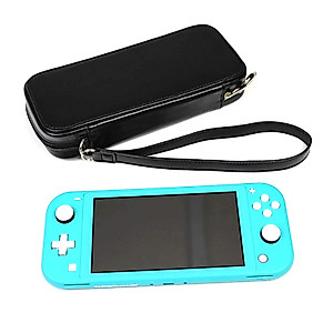 Classic Leather Black Carry Case for Nintendo Switch Lite - [Shockproof] Hard Shell Protective Cover Bag with 8 Game Card Slots,1x Leather Hand Strap Accessories(Black)