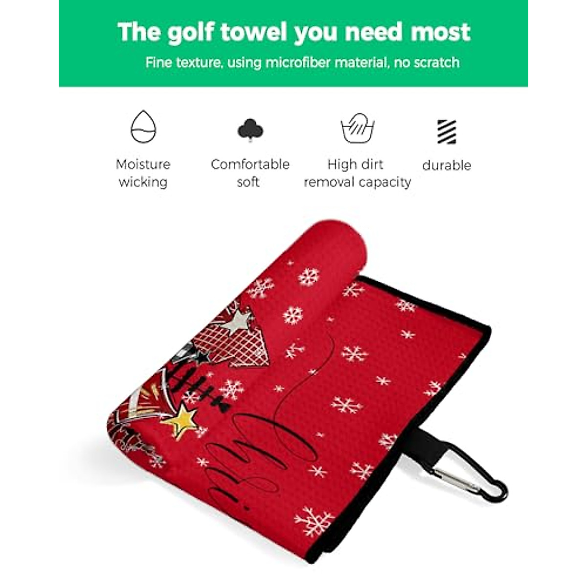 Golf Towel Christmas Tree Snowflake Red,Waffle Pattern Microfiber Club Cleaner Golf Towels with Carabiner Clip for Women Men Dad,Winter Aesthetic Cedar Golf Towel for Golf Bags Accessories,24x16in
