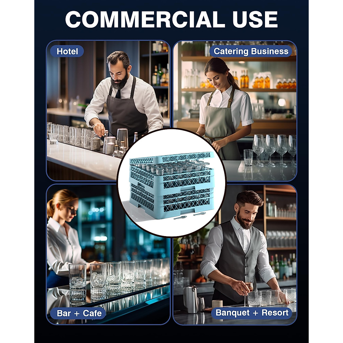 Wantjoin Glass Rack Commercial Dishwasher Racks, Drying Wine Cup Holder Storage for Bar Restaurant Kitchen, 2 Pack 36 Compartments with 2 Extenders, 2 Base and 4 Layers, 19.5 x 19.5 x 7.1 Inches, Blue